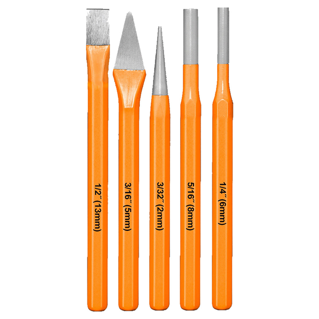 Wadfow Set of 5 Iron Cold Chisel and Hole Punch 40Cr-steel 10mm(3/8inch ...