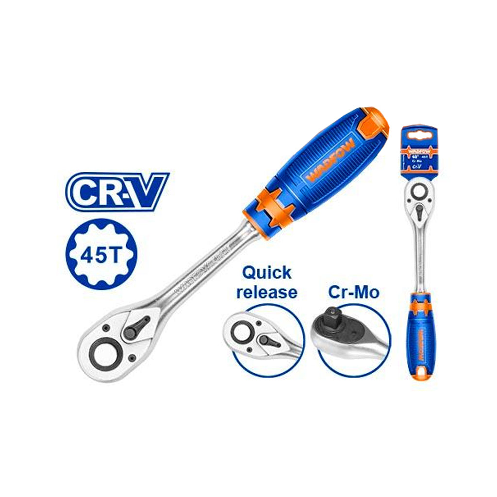 Wadfow Industrial Crv + Cr-Mo 1/4" 1/2" 3/8" Ratchet Wrench Soft Handle ...