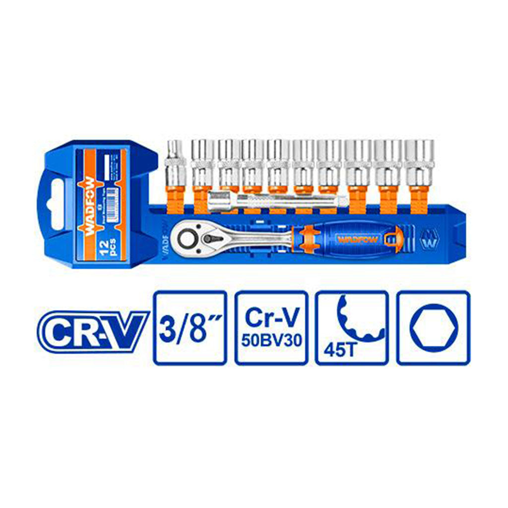 Wadfow 12pcs 3/8" Socket Set Cr-V Steel – WADFOW Philippines